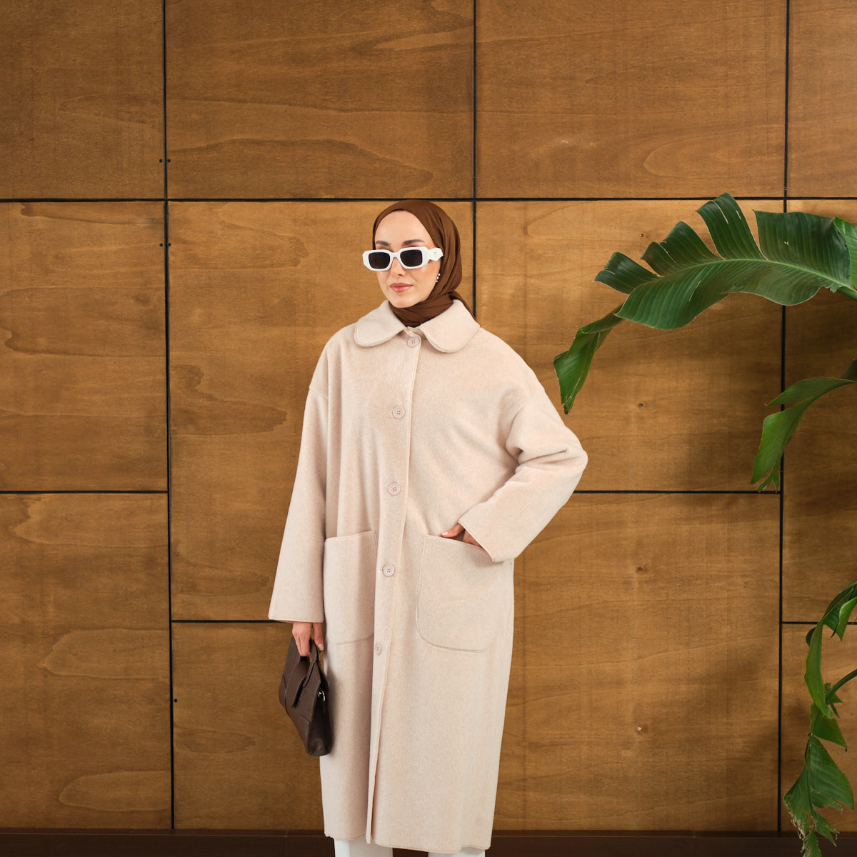 Faux Fur Coat with Collar Detail - Cream – loccomodest.com